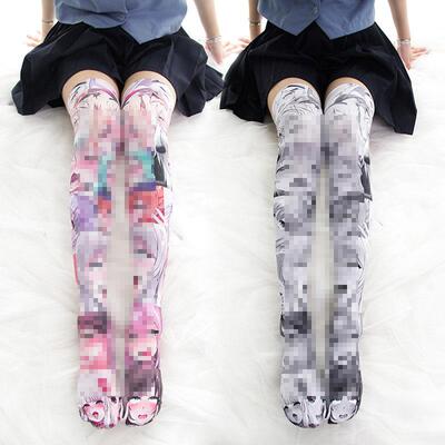 Velvet high-heeled thigh high socks with a knee high