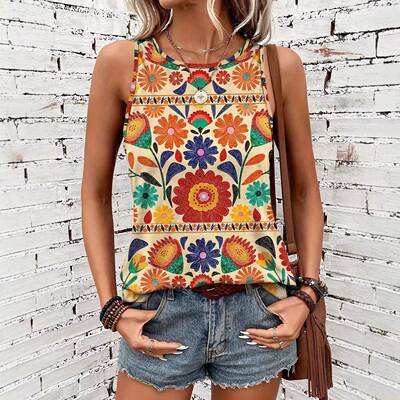 Plus Size Women's Shirt Fitted Woven Floral Pattern All