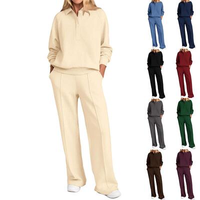 Women Fall 2 Piece Outfits Sweatsuit Button Long Sleeve
