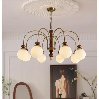 中古客厅吊灯经典魔豆美式简约新款复古卧室灯实木胡桃色灯具6622