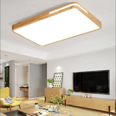 客厅灯现代简约大气北欧长方形吸顶灯日式客厅主灯原木风灯具8177