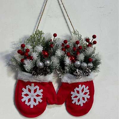 跨境Twinkling Christmas Mitten Wreath闪闪发光的圣诞手套花环