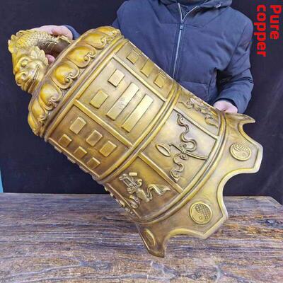 纯铜八仙钟法器寺庙铜钟八宝铜铃铛挂件平安钟大号撞钟家居门饰