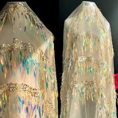 50*130cm Gradient Color Illusion Sequin Tassels Fabric For