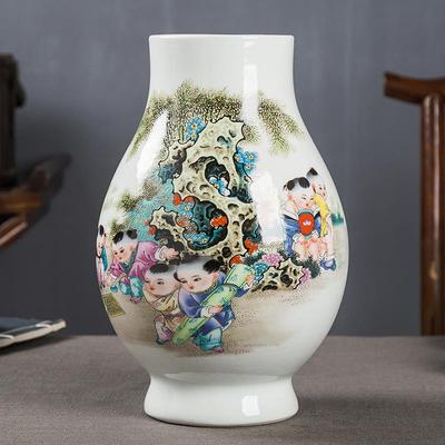 粉彩陶瓷花瓶景德镇仿古中式家居客厅电视柜博古架装饰品福筒摆件