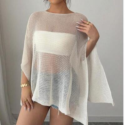 Women Chic Loose Fit Knit Poncho Shawl Tops  Thin &