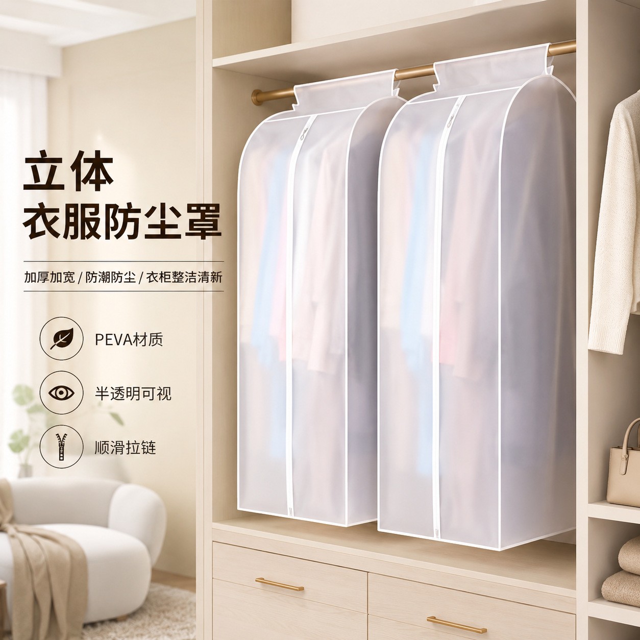 大衣防尘袋 衣服防尘罩挂式衣物收纳衣罩 全封闭西装套挂衣袋家用