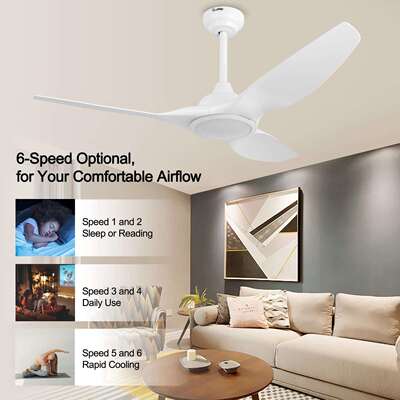 52寸白色ABS吊扇带灯跨境新款大风力客厅吊扇ceiling fan