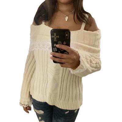 Women's Y2K Cold Shoulder Sweaters Long Sleeve Contrast Lace