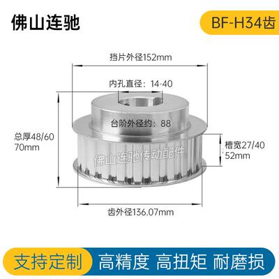 H34齿同步带轮BF 铝合金同步轮ATPA34H100-B-N15-35 150 250