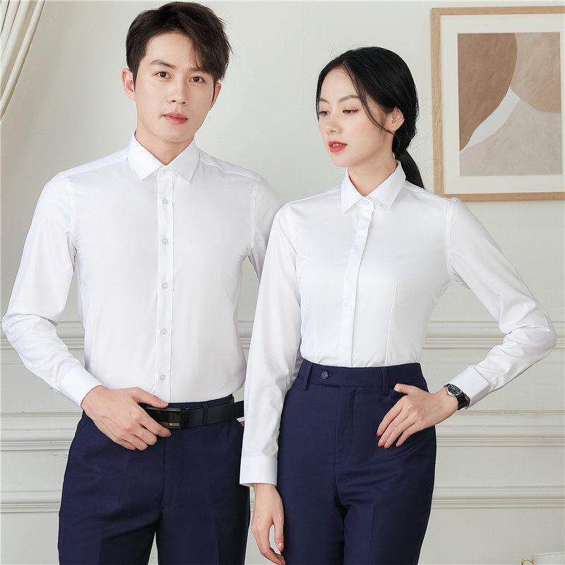 白色衬衫弹力免熨烫男衬衫正装女长短袖衬衫工作服制服长短袖工装