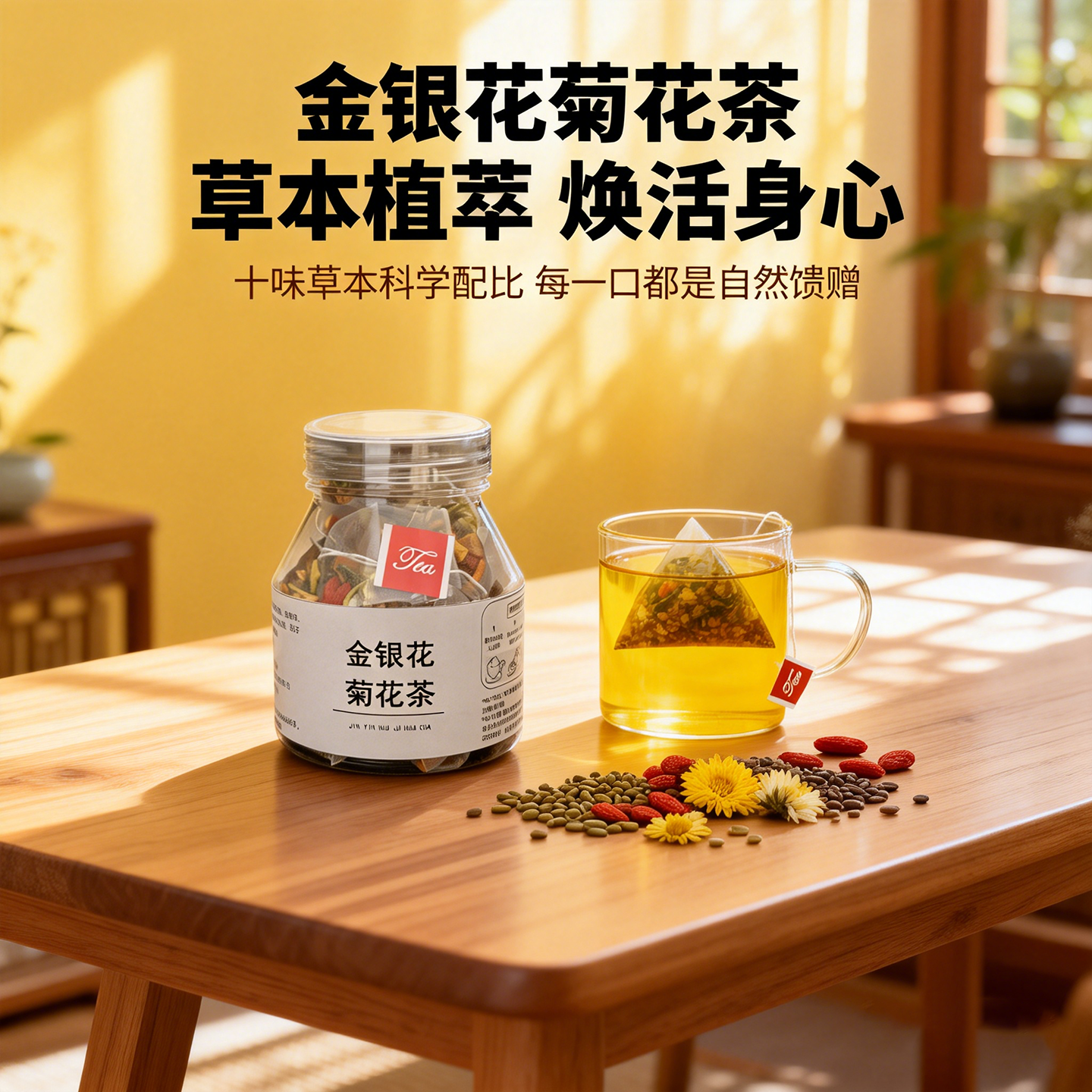 【1罐】金银花菊花茶原料清热去火决明子桑叶甘草蒲公英养生茶包