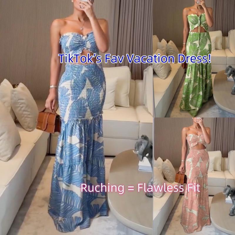 T 26252 Halter Print Vacation Dresses 挂脖印花度假连衣裙