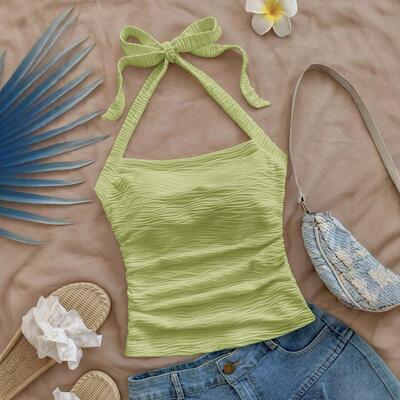 Women'S Plain Halter Top Casual Sleeveless Basic Slim Fit