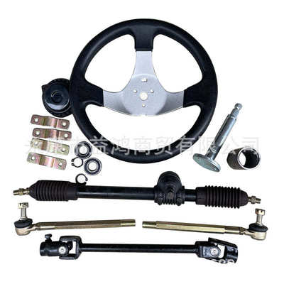 DIY自制改装四轮摩托卡丁车配件方向机偏左方向盘转向机球头全套