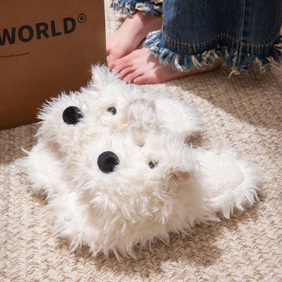 潦草小狗卡通可爱情侣毛毛拖鞋