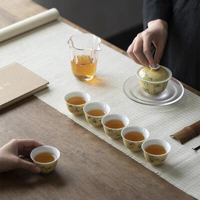墨己 按时喝茶系列整套茶具 手绘文人器盖碗茶具套装 陶瓷家用