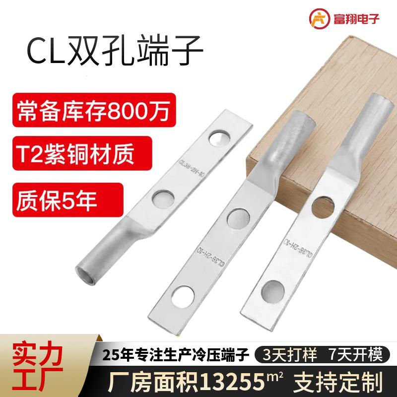 厂家直销大电流半导体双孔铜管端子 变压器船用T2紫铜双孔铜鼻子