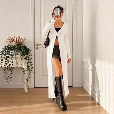 Women's Solid Color Long Casual Knit Cardigan  Long Sleeve