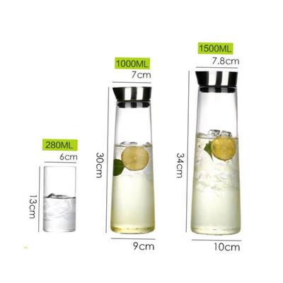 1L/1.5L Thickened Glass Water Bottle With Stainless Steel Li