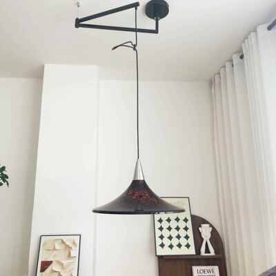 宋式美学中古餐厅灯吊可升降复古彩绘伸缩灯台书房碟飞摇臂吊547