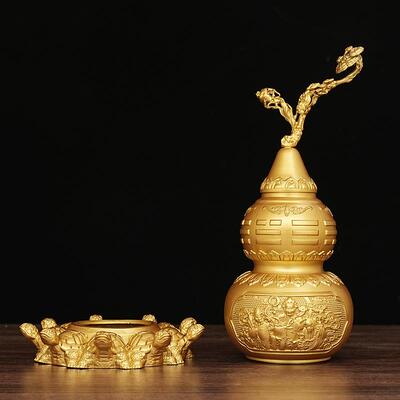 铜九葫葫芦摆件黄可开龟口天医葫芦家用办公室桌面装饰品八宝YNA