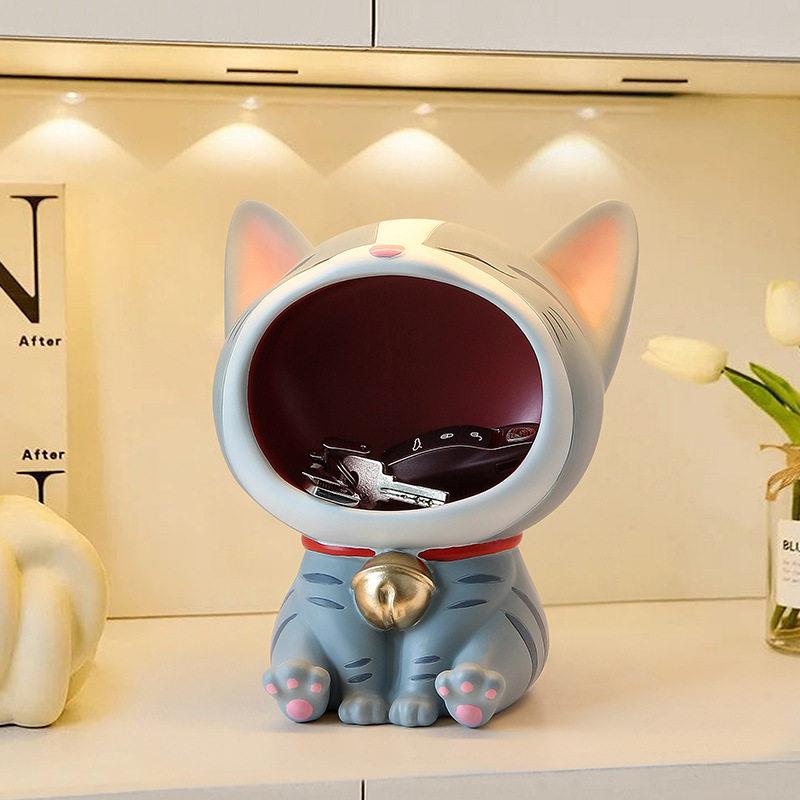 创意猫咪玄关桌面摆件客厅可爱钥匙收纳入户家居装饰品树脂工艺品