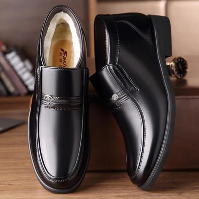 正品冬季加棉毛真皮鞋子40岁绒爸爸带毛加加厚男中鞋50年老爸加带