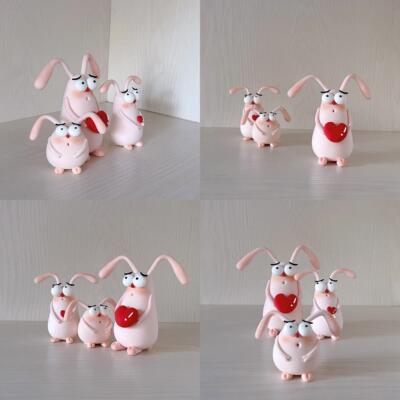 XIA 原创自制大眼长耳爱心兔 可爱家居摆饰装饰品 车内装饰摆件动