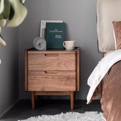 现代简约全木美床CTG-91头柜北黑胡桃木轻床边柜简约小型实卧室储