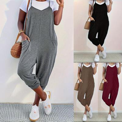 Plus Solid Dual Pocket Keyhole Neckline Cami Jumpsuit
