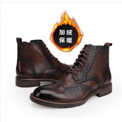 正品百臣英伦风真皮大码布洛克帮皮鞋切尔西丁加靴马高男款冬季绒