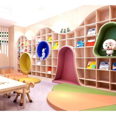 7简约拱门读圆弧书柜幼儿园SHJ绘本室阅书L架计设儿童展示整墙落