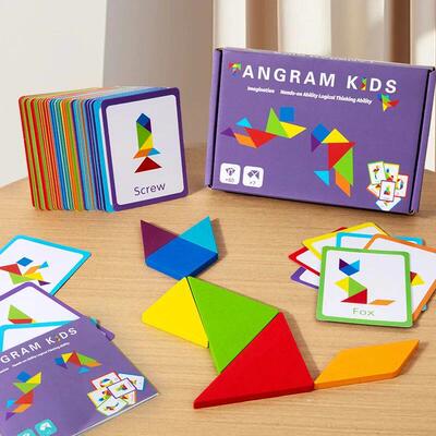 3D Wooden Tangram Jigsaw Puzzles Board Games Kids Montessori