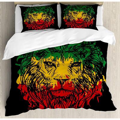 Rasta Duvet ver Set,Lion A Rastafari Flag Jungle Reggae Bedd