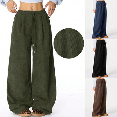 Women's Casual Corduroy Fitted Straight Leg Pants with Pocke