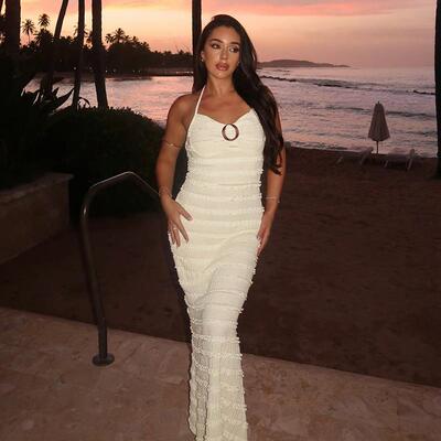 Elegant Ruched Backless Dress  Deep V Neckline Design