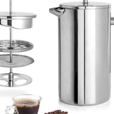 French Press Coffee Maker 304 Grade Stainless Steel Silver