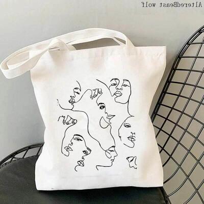 Shopper Woman face one line art Printed Tote Bag women shopp