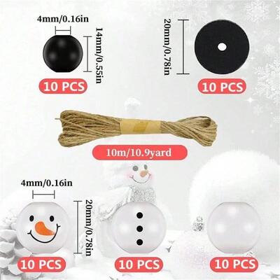 50 Pcs Christmas Snowman Wooden Beads DIY Craft Kit,