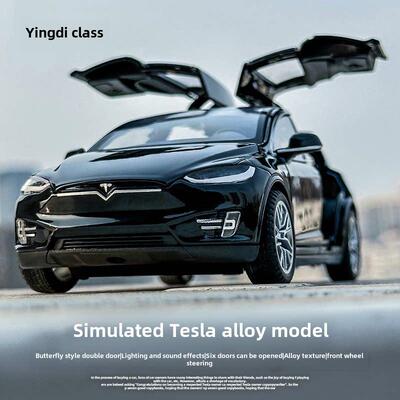 彷真特斯拉modelX合金车模型摆件鸥翼门跑车声光回力儿童汽车玩具