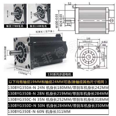 130三相步进130BYGH350A/B/C/D/E套装24/28/35/50/60N大力距220V
