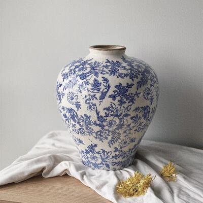 水新中式陶瓷花WGN饰瓶高级感青花玄瓷培客厅桌面关装花瓶插花摆