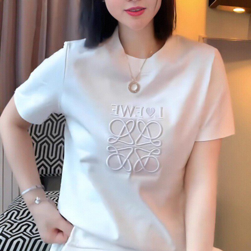 Rouje Dsyle白色休闲显瘦圆领打底衫上衣设计感立体刺绣短袖t恤女