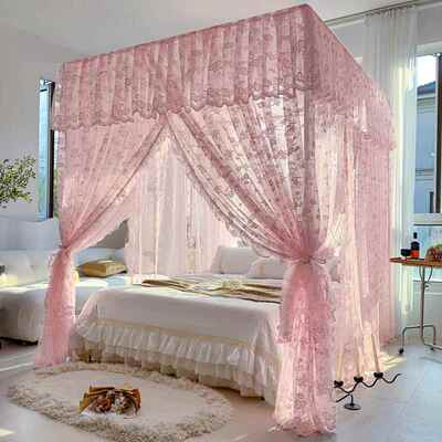 法式蕾丝蚊帐家用落地宫三开门公风加厚卧室防蚊床新COL幔廷20主2