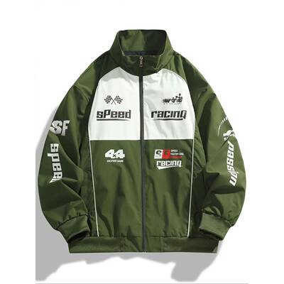 Men's Fashion Racing Graphic Stand Collar Jacket