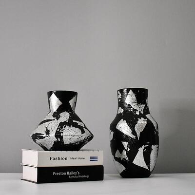 现代诧寂黑银跳刀陶瓷居花瓶新摆中式简样T20080约板间软装家花插
