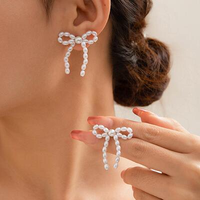Bow French tassel earrings imitation pearl earrings珍珠耳环