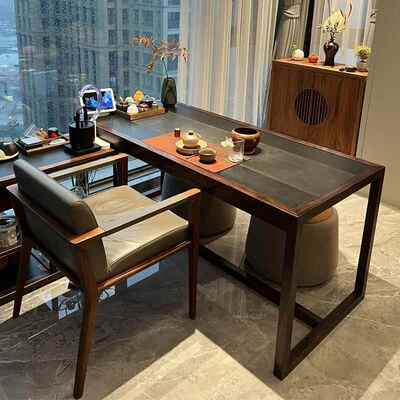 W喝阳台茶台CKR桌椅组合小户型家用功8夫泡茶实木茶桌胡桃木定