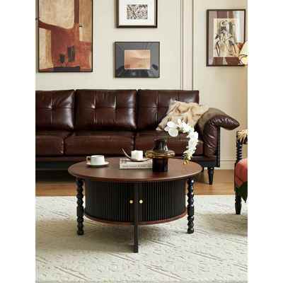 森美独创法式覆古实木咖啡桌、圆茶桌组合、中世纪风格小户型家庭